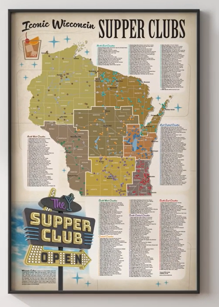 Wisconsin Supper Club Map Fine Art Print Poster – Wisconsin Supper Club ...